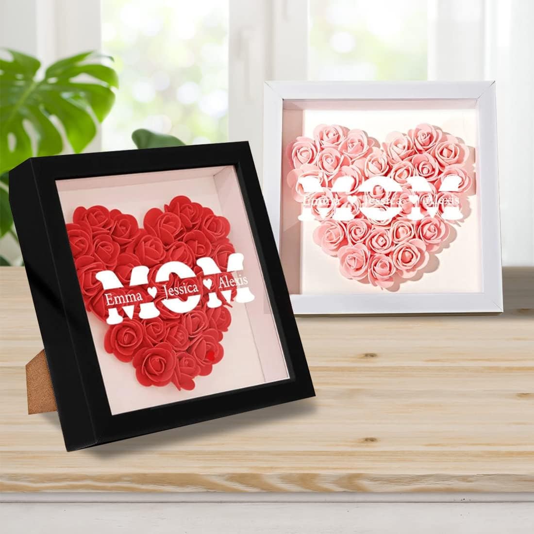 Personalized Rose Mom Flower Shadow Box with Name Preserved Rose Pictu ...